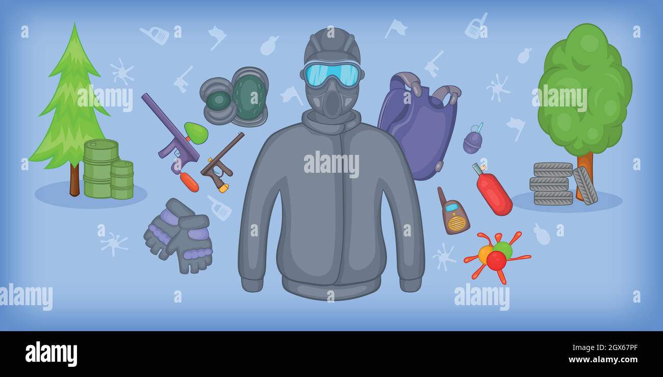 Paintball horizontal banner clown, cartoon style Stock Vector Image ...