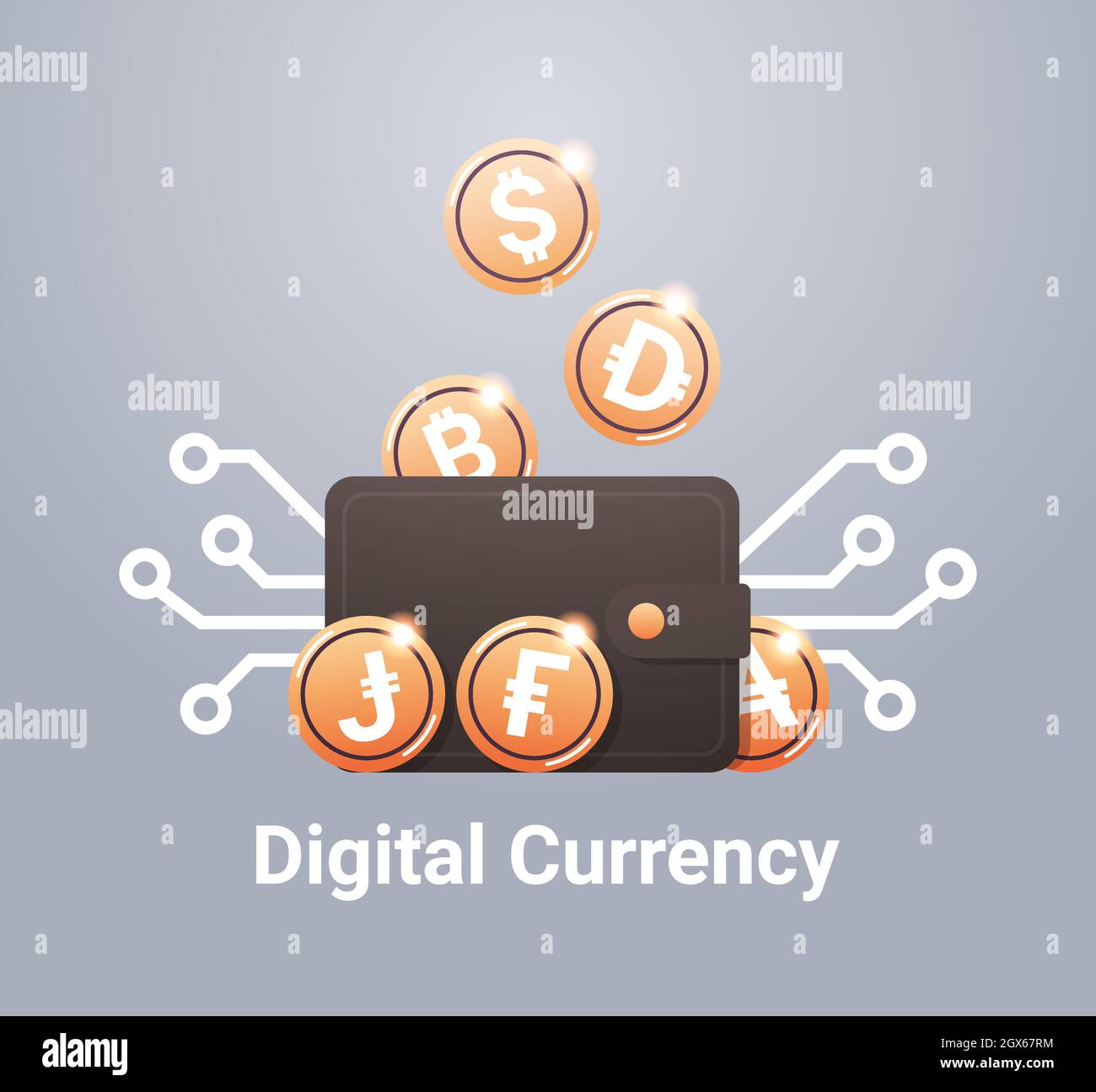 virtual wallet with golden coins cryptocurrency blockchain technology ...