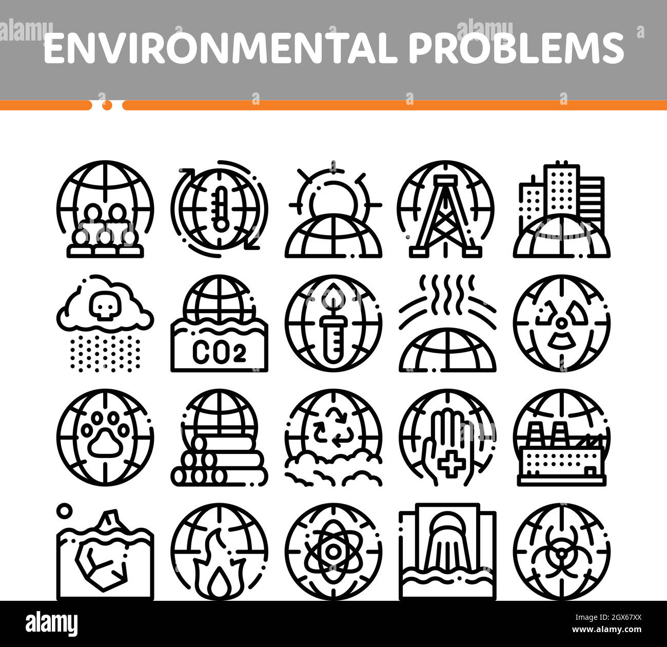 Environmental Problems Vector Thin Line Icons Set Stock Vector Image ...