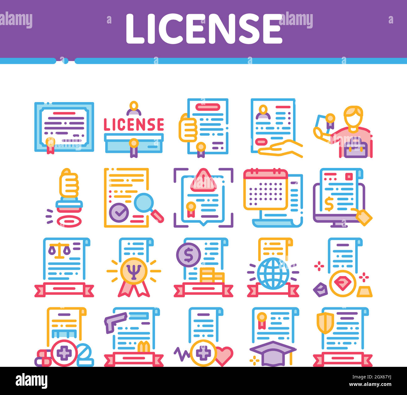 License Certificate Collection Icons Set Vector Illustrations Stock ...