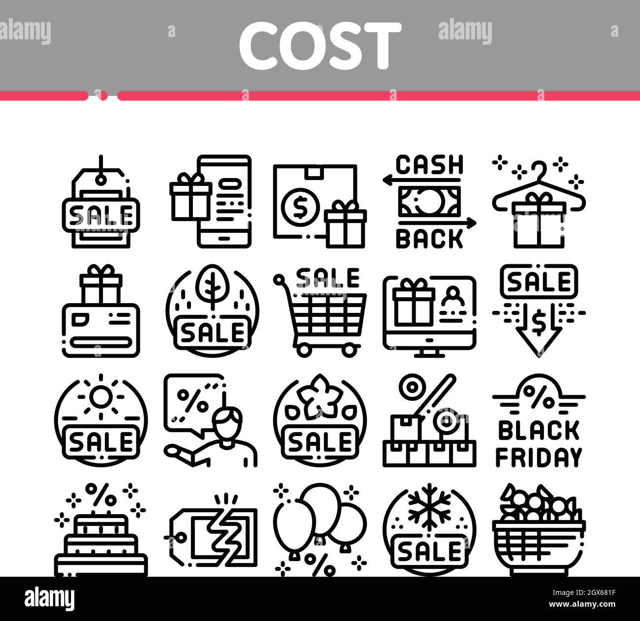 Cost Reduction Sale Collection Icons Set Vector Stock Vector Image ...