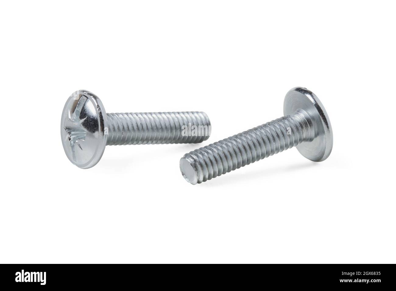 Chrome plated steel screws close up isolated on white background Stock ...