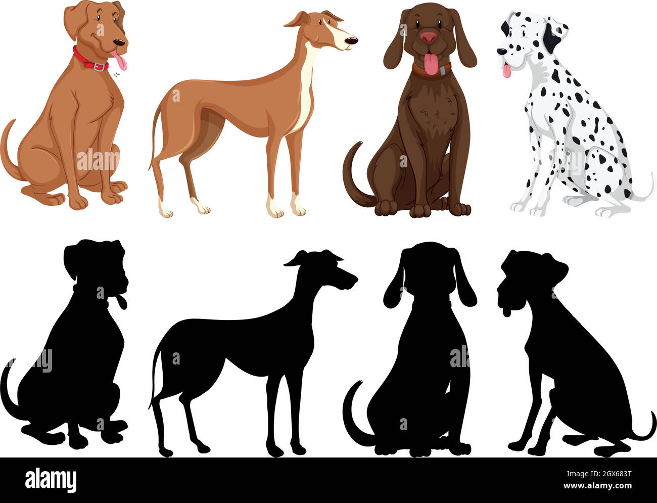 Silhouette, color and outline version of dogs isolated Stock Vector ...