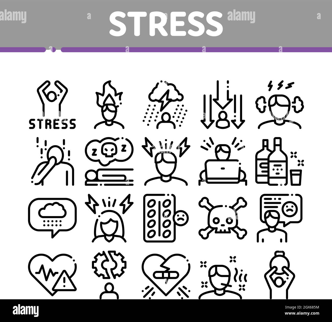 Stress And Depression Collection Icons Set Vector Stock Vector Image ...