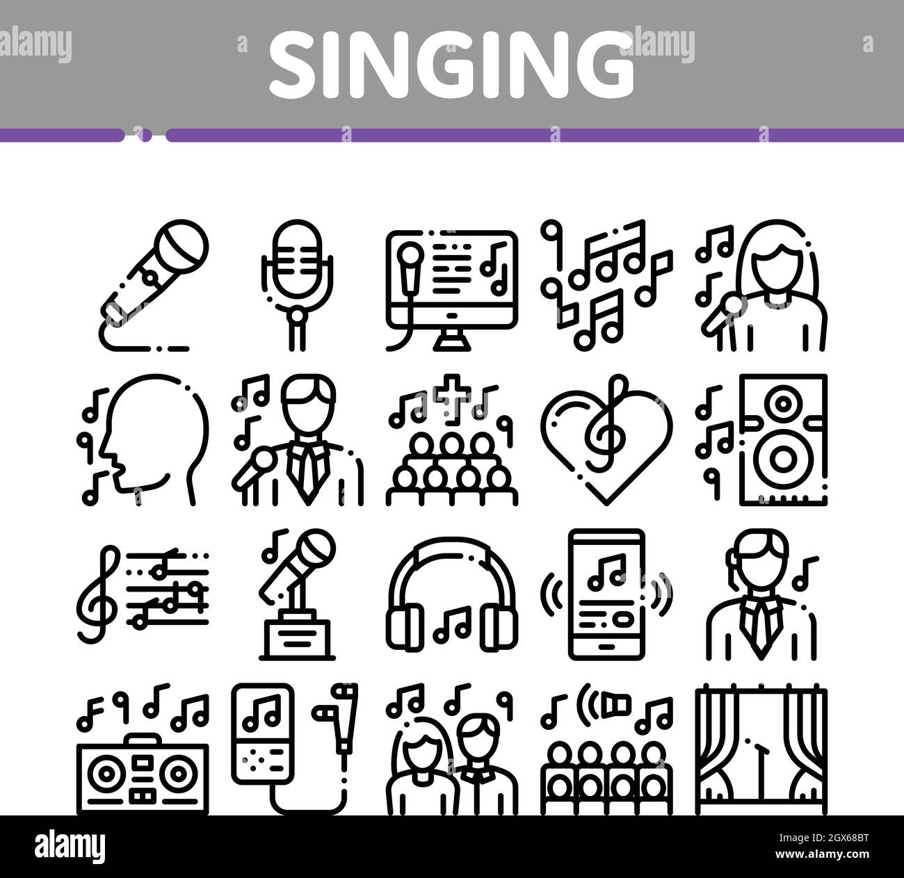 Singing Song Collection Elements Vector Icons Set Stock Vector Image ...