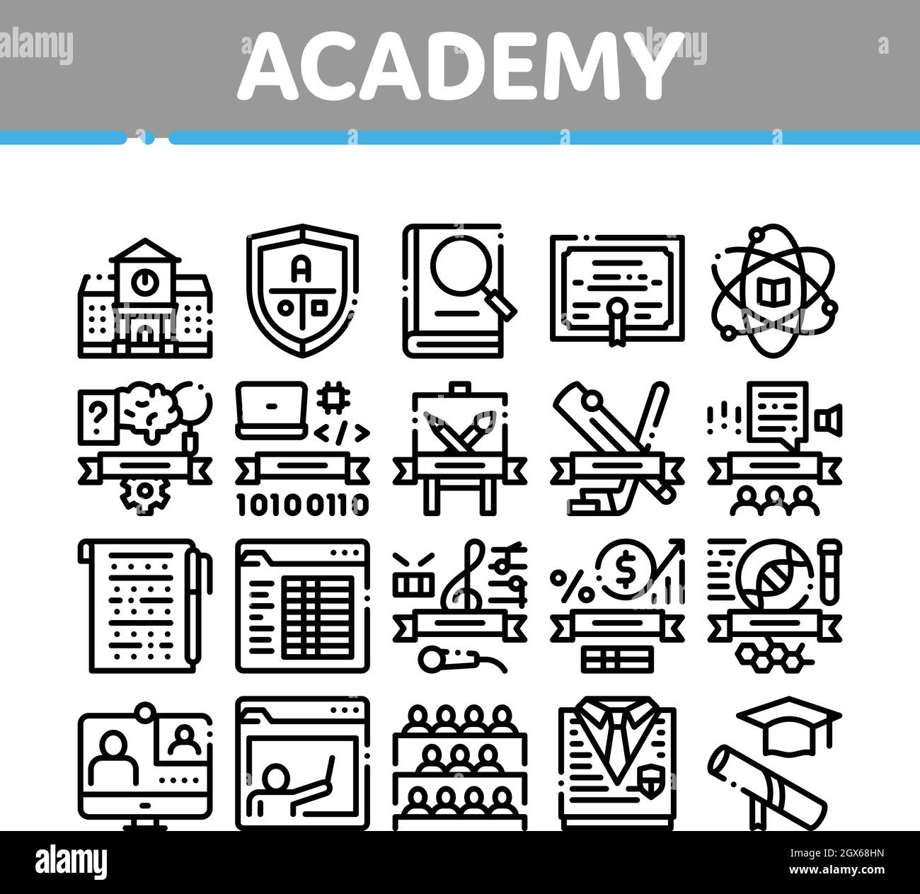 Academy Educational Collection Icons Set Vector Stock Vector Image ...