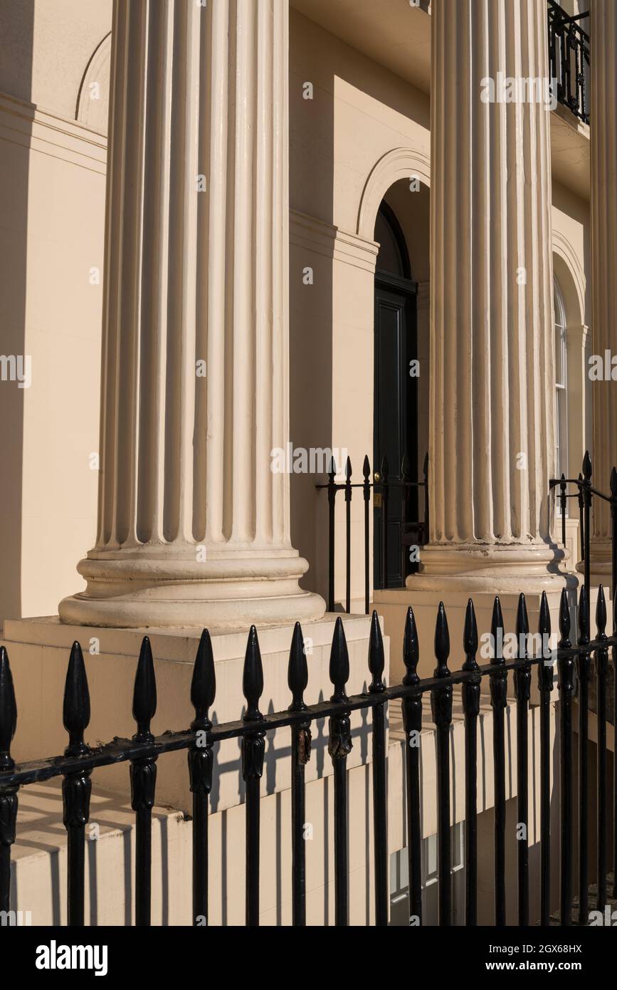 Detail of Neo-classical style portico with fluted Corinthian columns ...