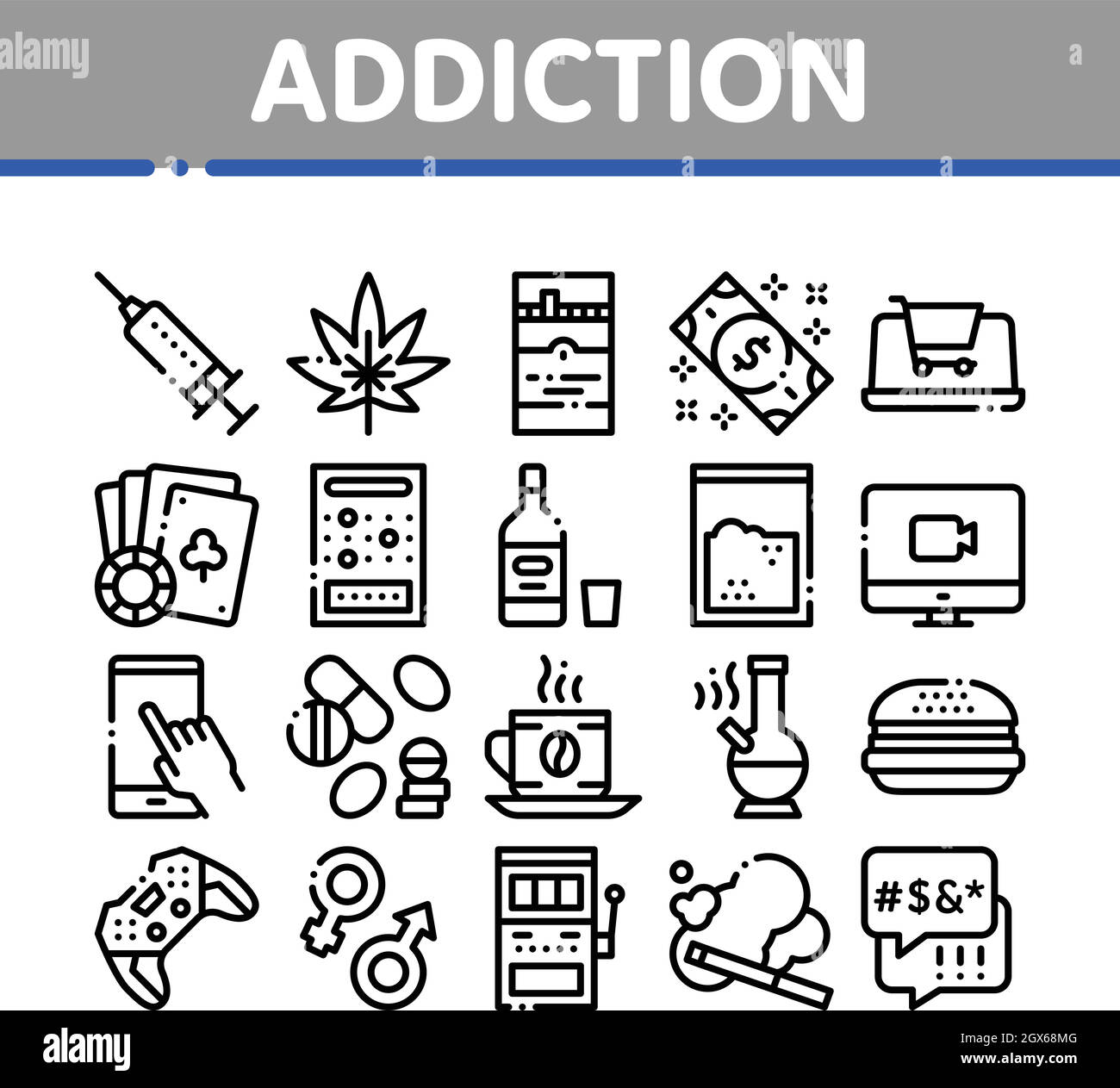 Addiction Bad Habits Collection Icons Set Vector Stock Vector Image ...