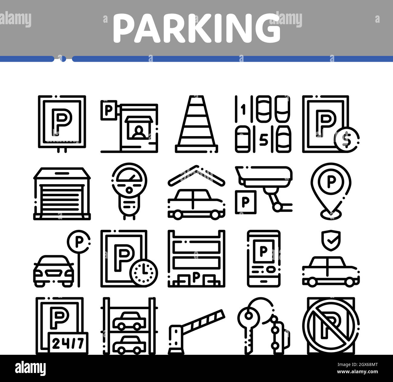Parking Car Collection Elements Icons Set Vector Stock Vector Image ...