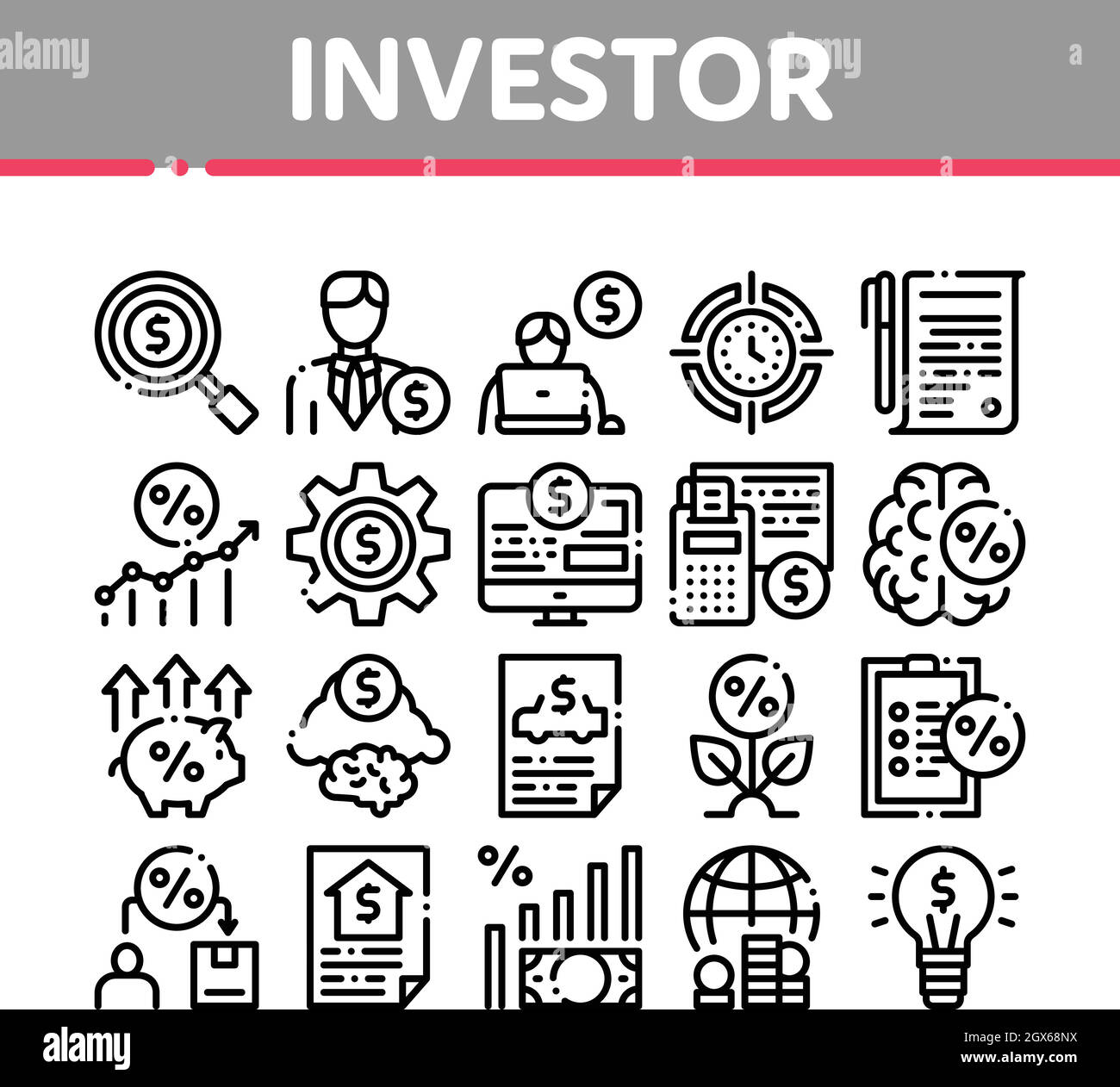 Investor Financial Collection Icons Set Vector Stock Vector Image & Art ...