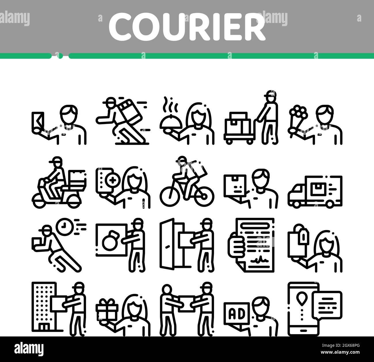 Courier Delivery Job Collection Icons Set Vector Stock Vector Image ...