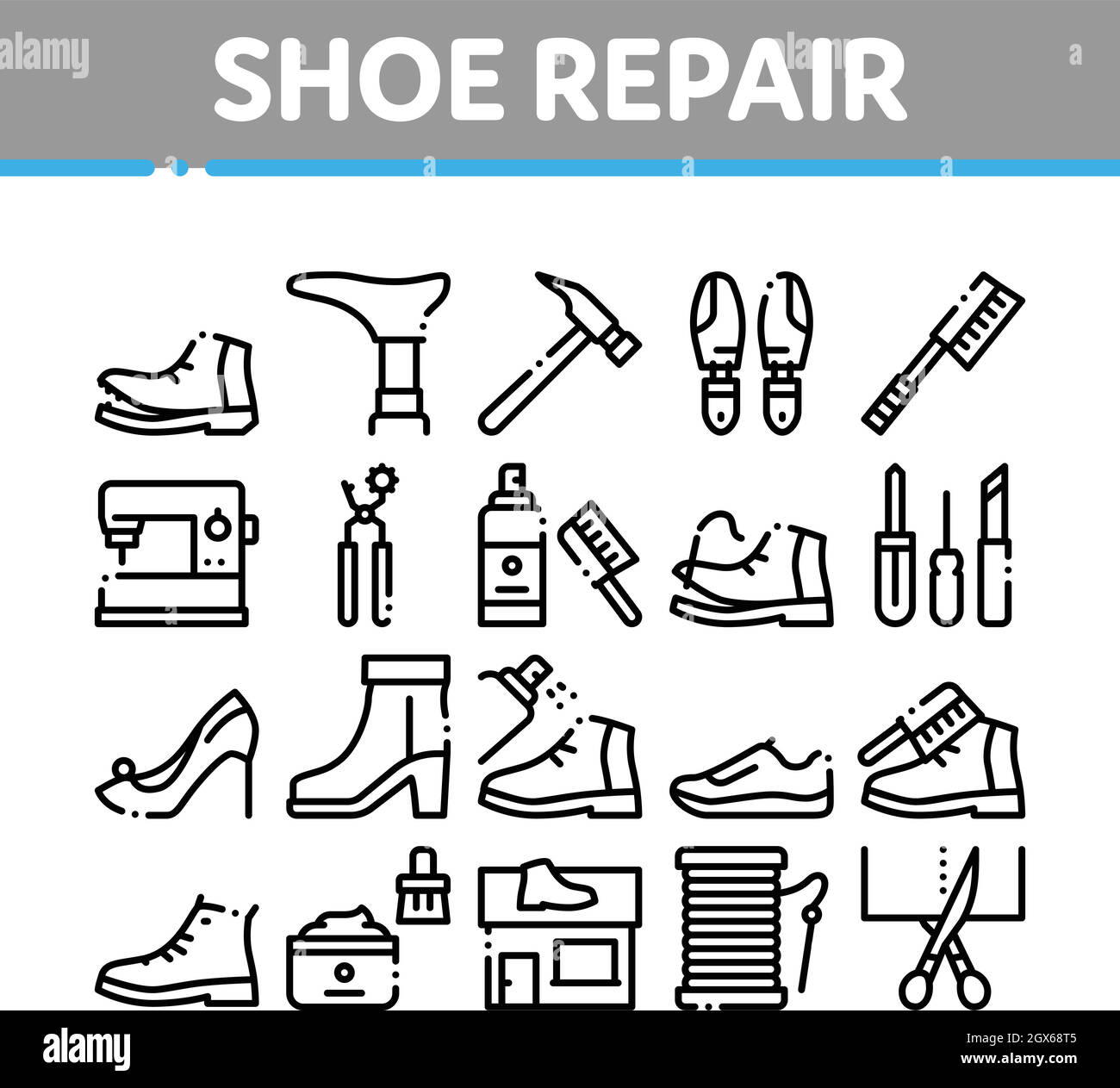 Shoe Repair Equipment Collection Icons Set Vector Stock Vector Image ...