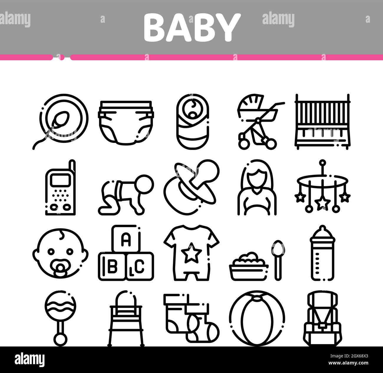 Baby Clothes And Tools Collection Icons Set Vector Stock Vector Image ...