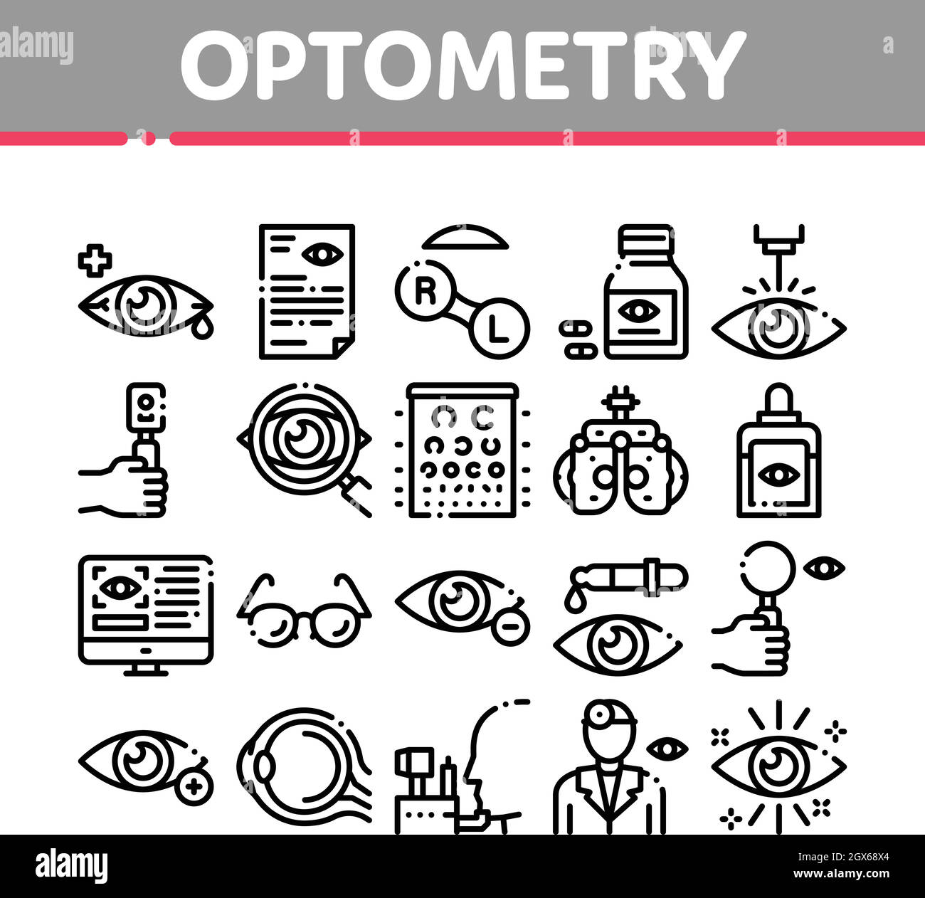 Optometry Medical Aid Collection Icons Set Vector Stock Vector Image ...