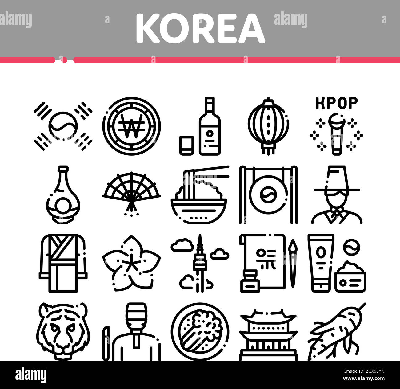 Korea Traditional Collection Icons Set Vector Stock Vector Image & Art ...