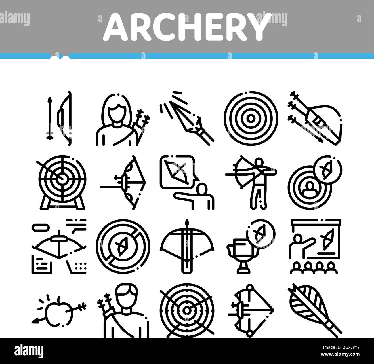 Archery Activity Sport Collection Icons Set Vector Stock Vector Image ...