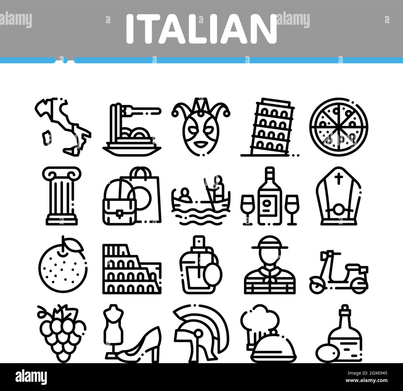 Italian Traditional Collection Icons Set Vector Stock Vector Image ...