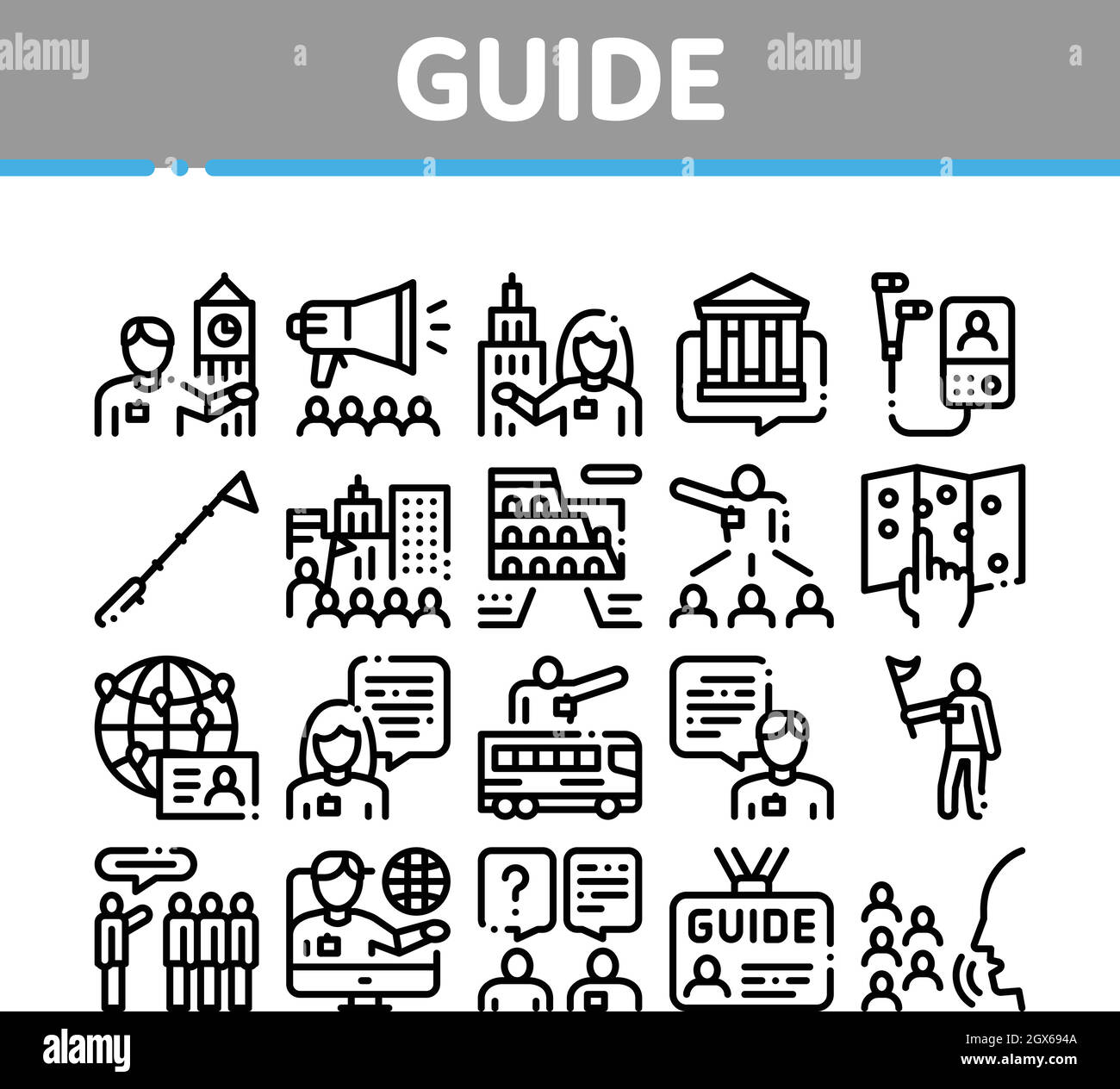 Guide Lead Traveler Collection Icons Set Vector Stock Vector Image ...