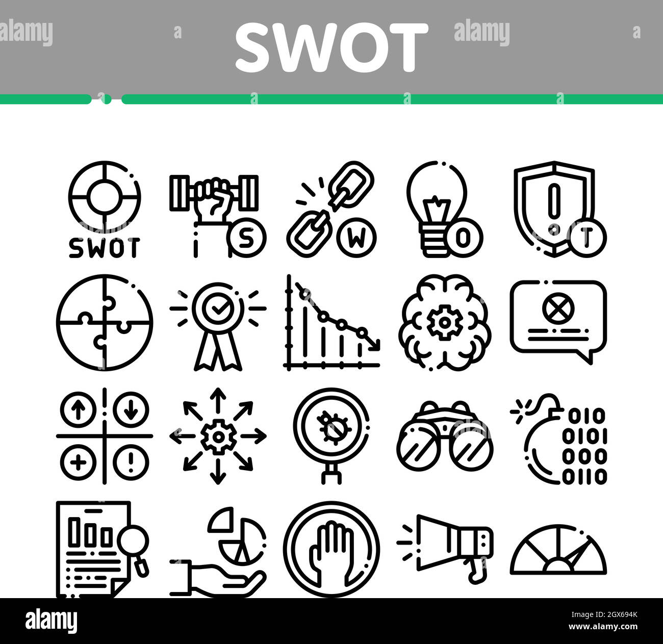 Swot Analysis Strategy Collection Icons Set Vector Stock Vector Image ...