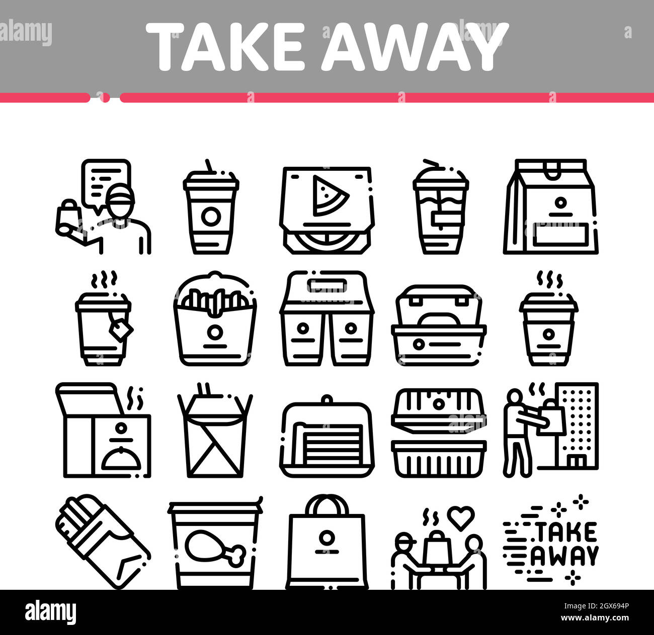 Take Away Food And Drink Delivery Icons Set Vector Stock Vector Image ...