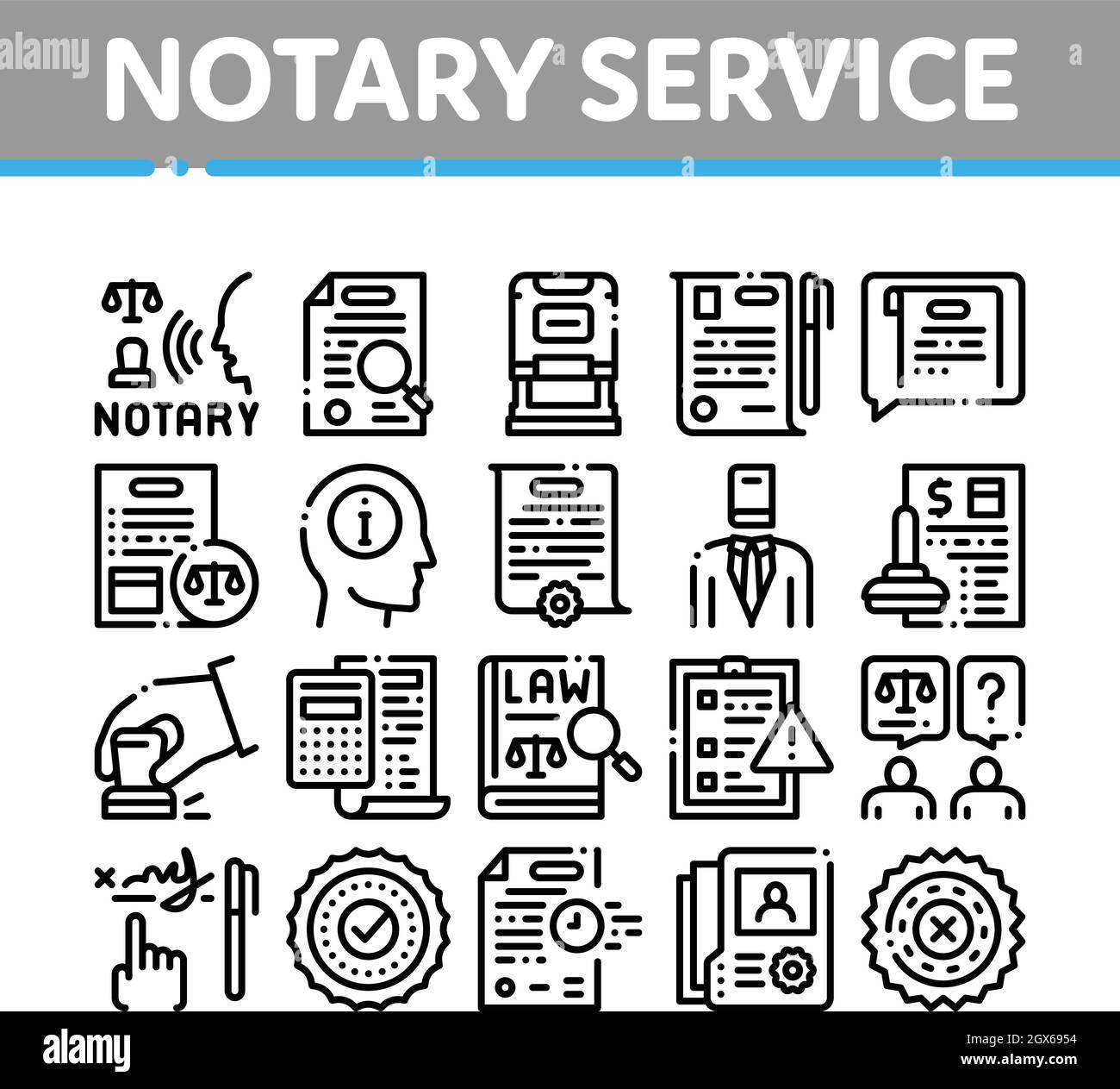 Notary Service Agency Collection Icons Set Vector Stock Vector Image ...
