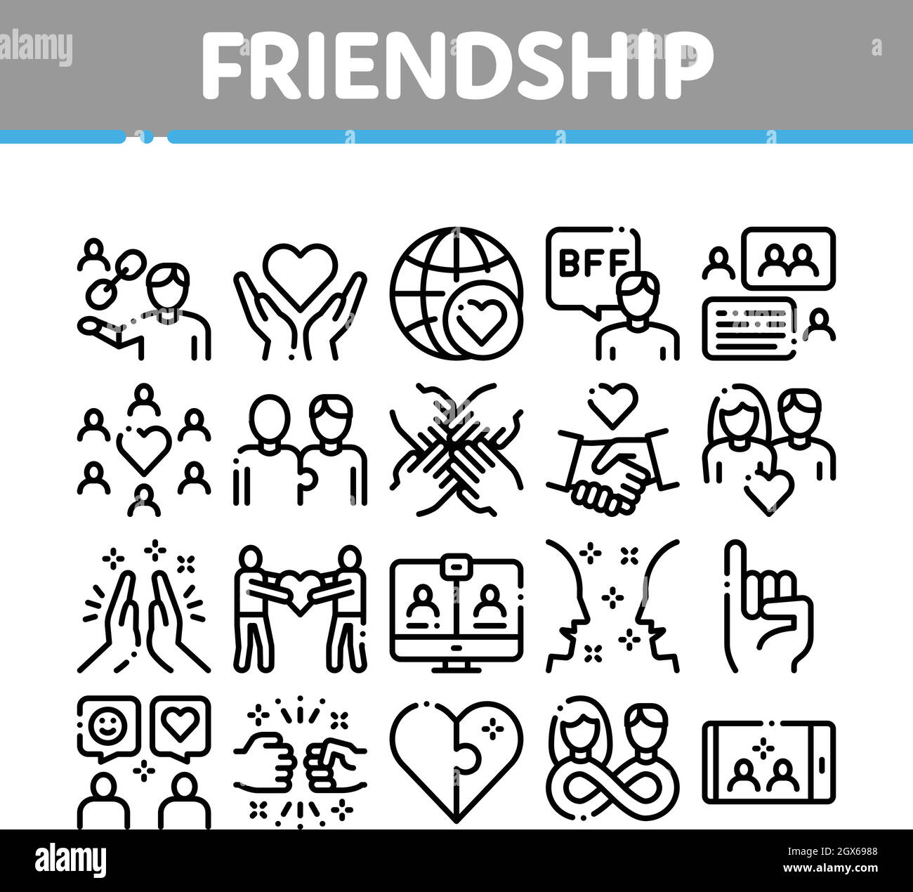 Friendship Relation Collection Icons Set Vector Stock Vector Image ...
