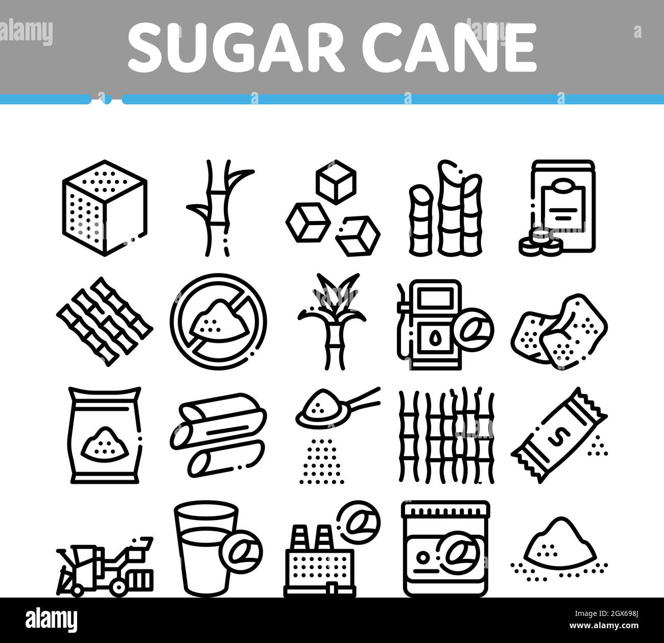 Sugar Cane Agriculture Collection Icons Set Vector Stock Vector Image ...
