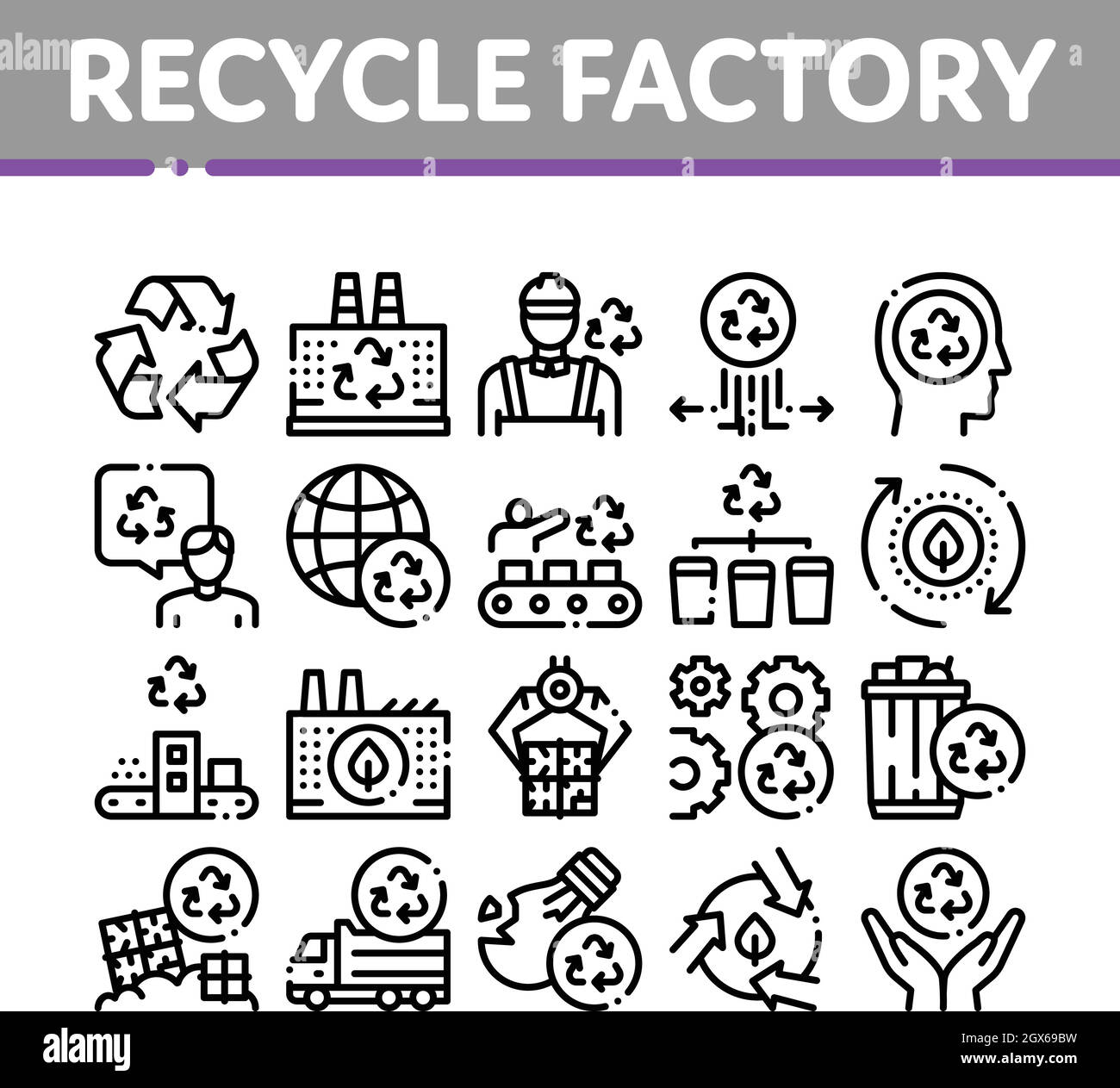 Recycle Factory Ecology Industry Icons Set Vector Stock Vector Image ...
