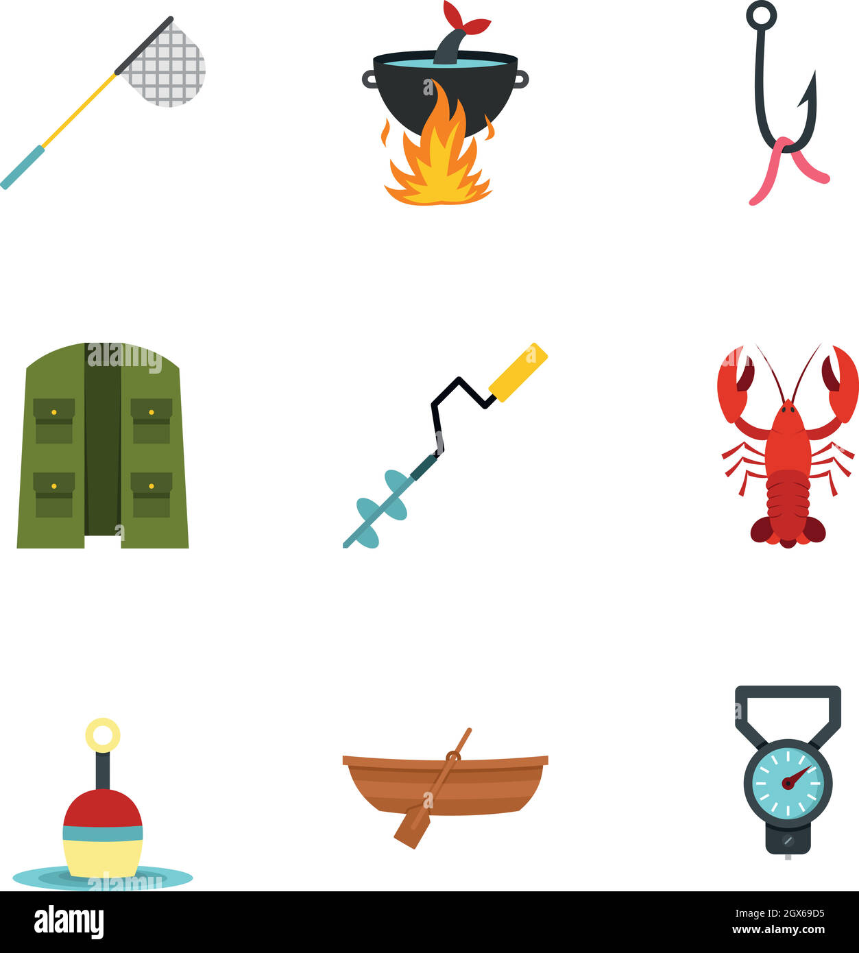 Fisher icons set, flat style Stock Vector Image & Art - Alamy