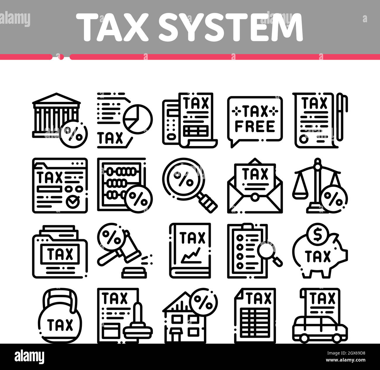 Tax System Finance Collection Icons Set Vector Stock Vector Image & Art ...