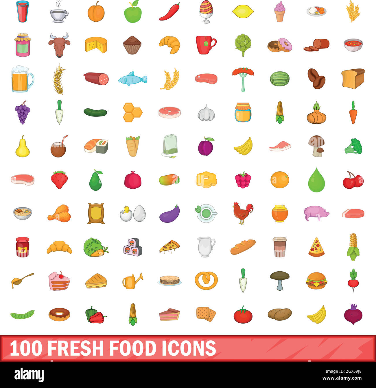 100 fresh food icons set, cartoon style Stock Vector Image & Art - Alamy
