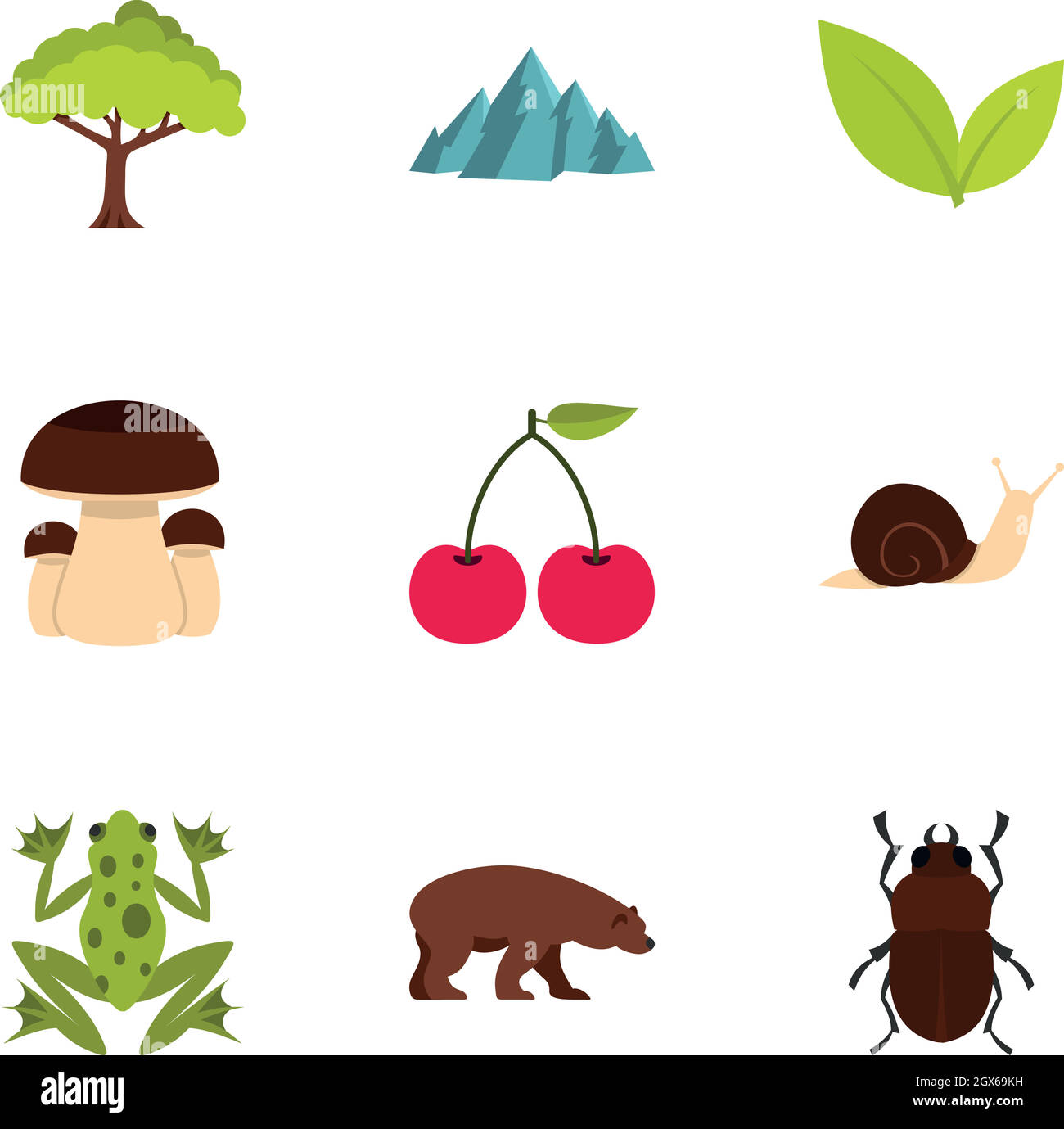 Plant, animal, insect icons set, flat style Stock Vector Image & Art ...