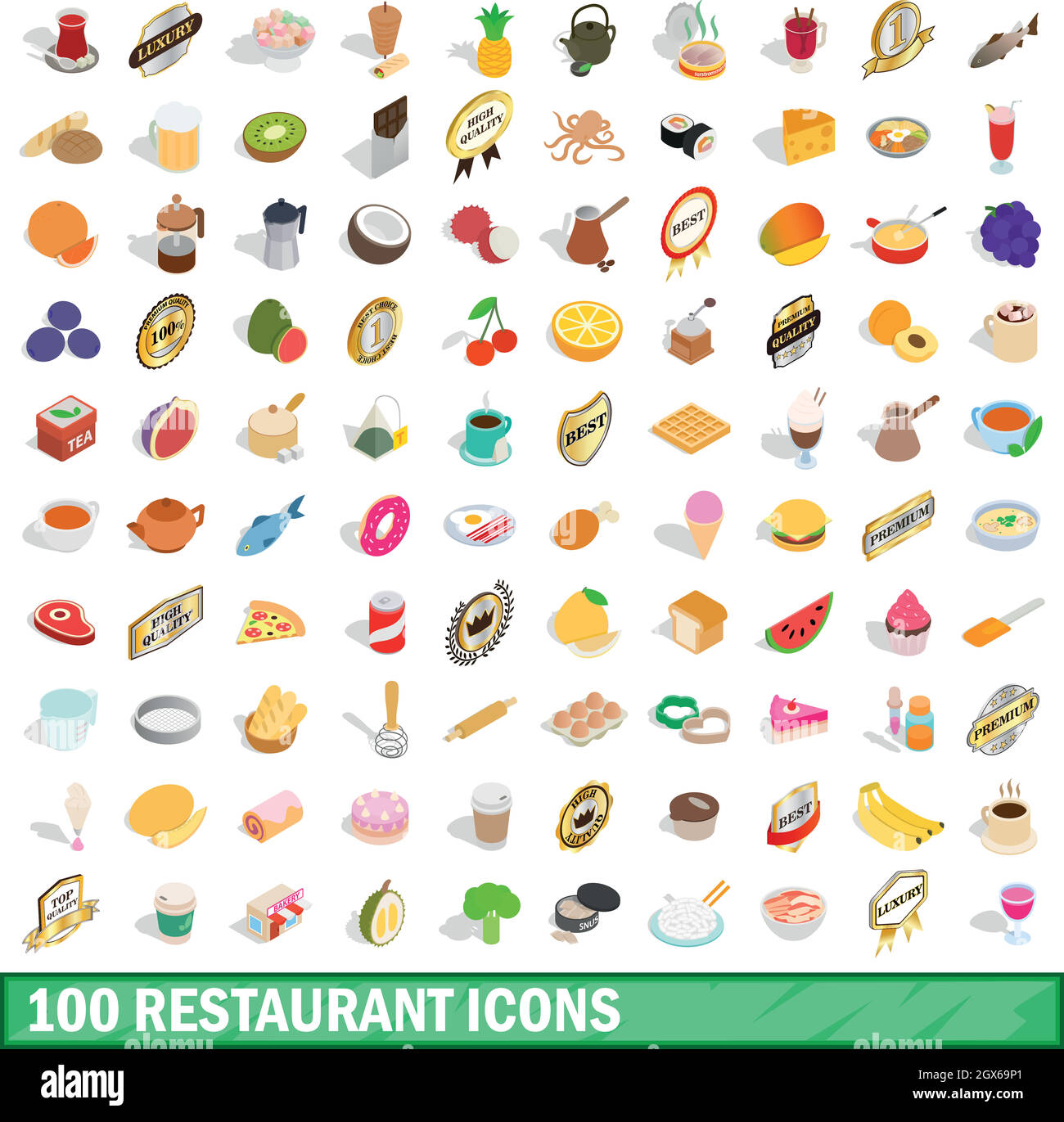 100 restaurant icons set, isometric 3d style Stock Vector Image & Art ...