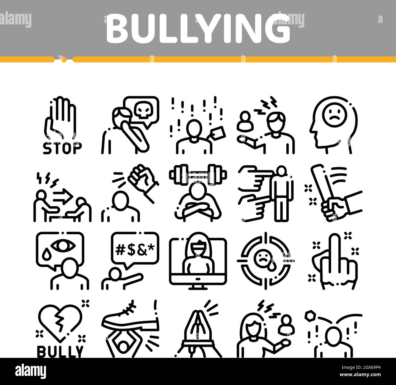 Bullying Aggression Collection Icons Set Vector Stock Vector Image