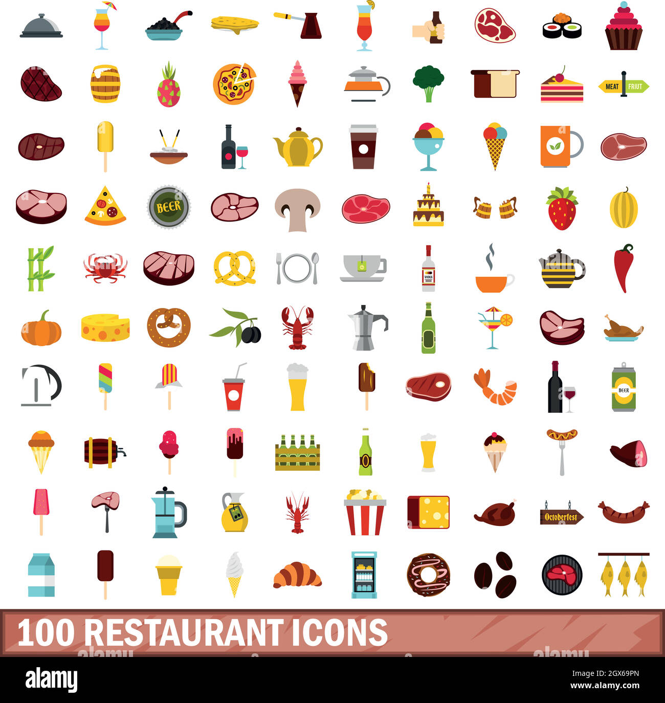 100 restaurant icons set, flat style Stock Vector Image & Art - Alamy
