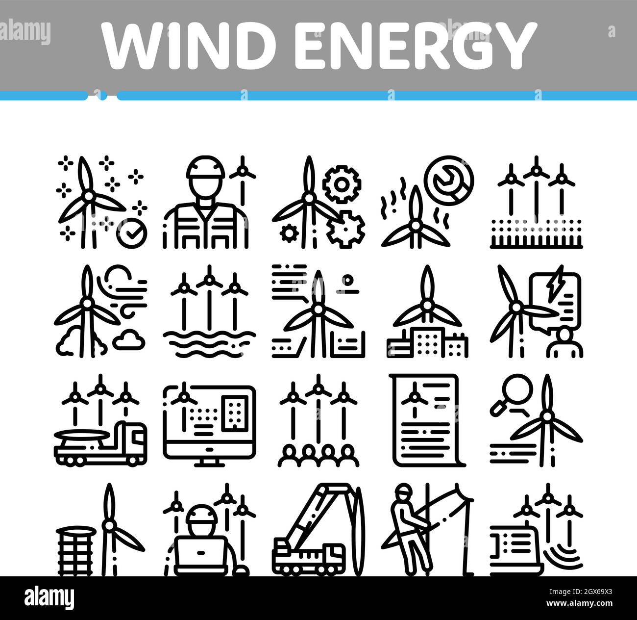 Wind Energy Technicians Collection Icons Set Vector Stock Vector Image ...