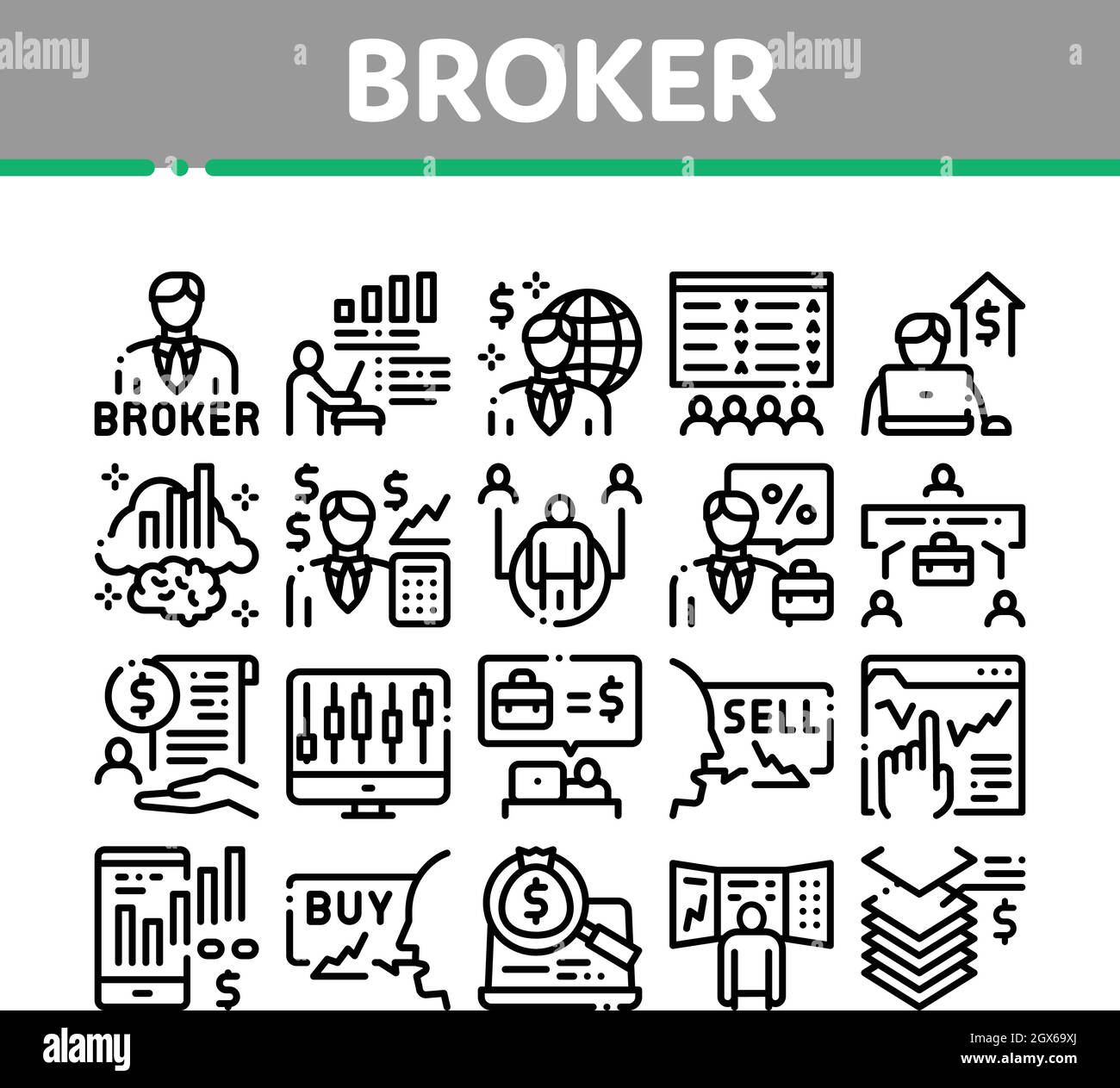 Broker Advice Business Collection Icons Set Vector Stock Vector Image ...