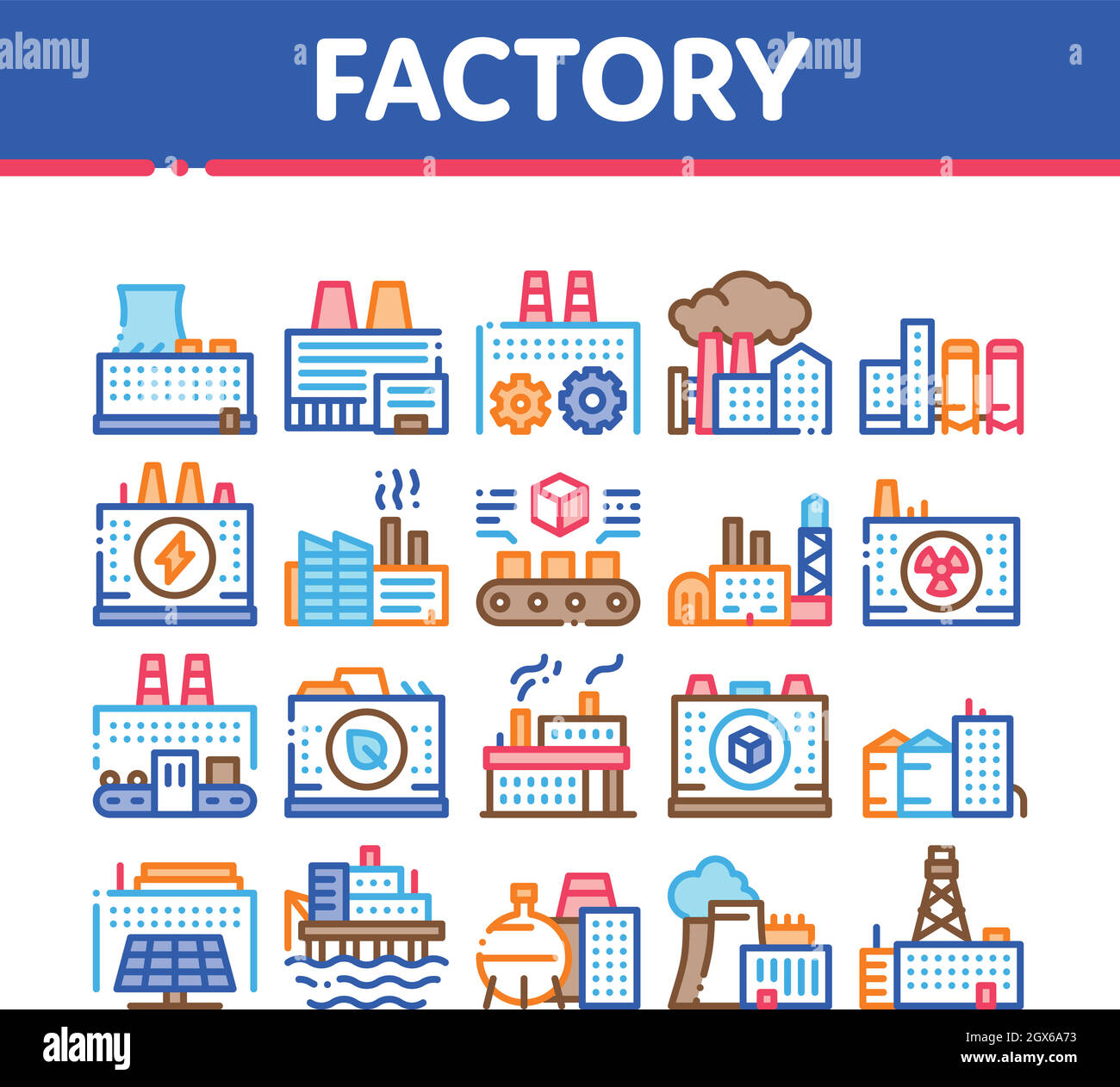 Factory Industrial Collection Icons Set Vector Stock Vector Image & Art ...