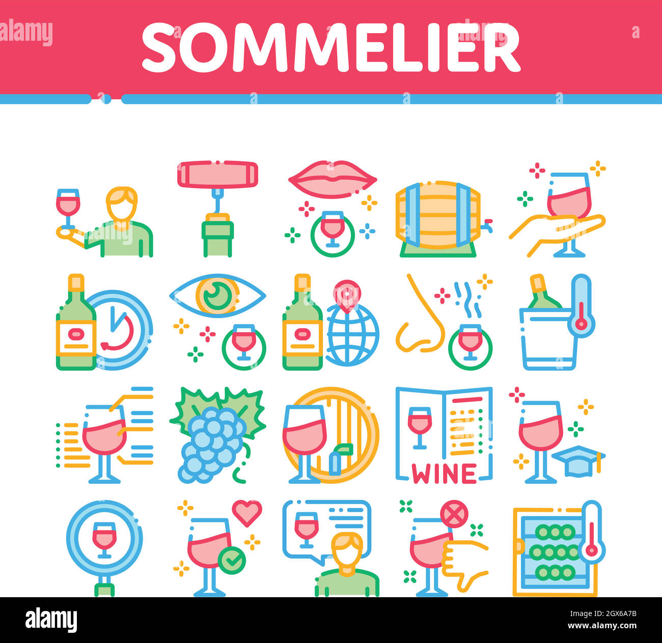 Sommelier Wine Tasting Collection Icons Set Vector Stock Vector Image And Art Alamy