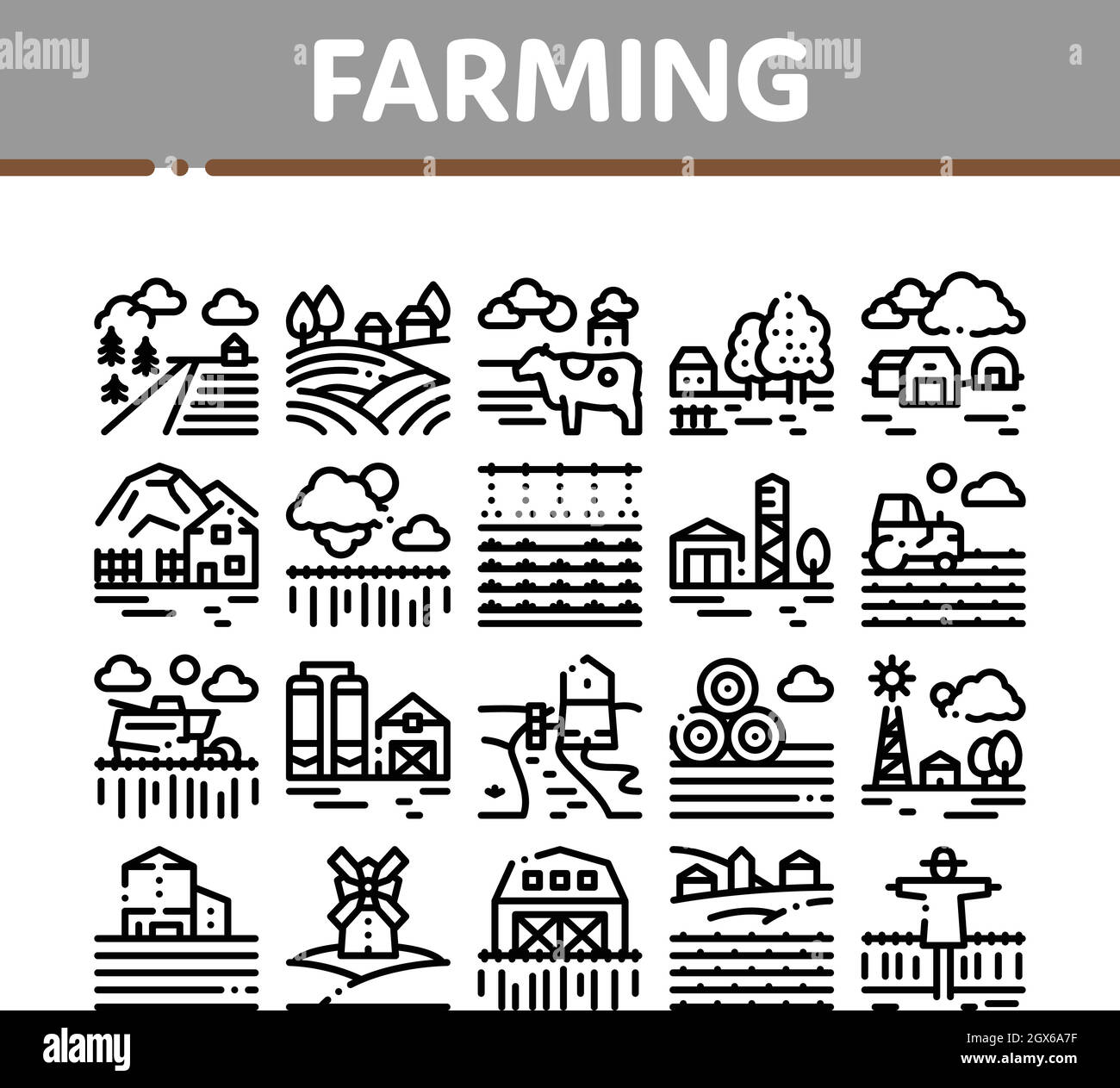 Farming Landscape Collection Icons Set Vector Stock Vector Image & Art ...