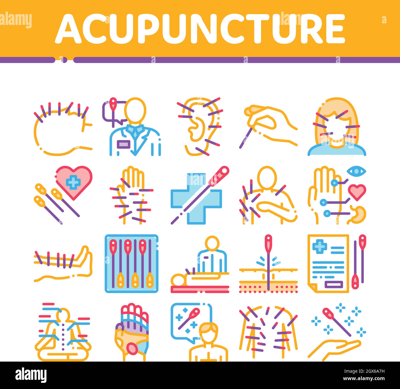 Acupuncture Therapy Collection Icons Set Vector Stock Vector Image ...