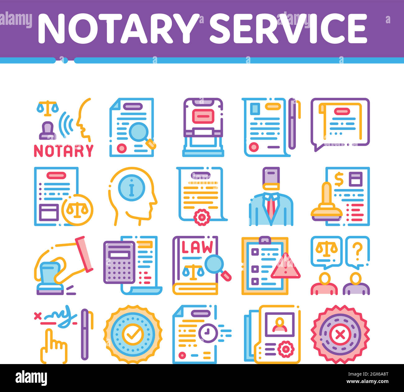 Notary Service Agency Collection Icons Set Vector Stock Vector Image ...