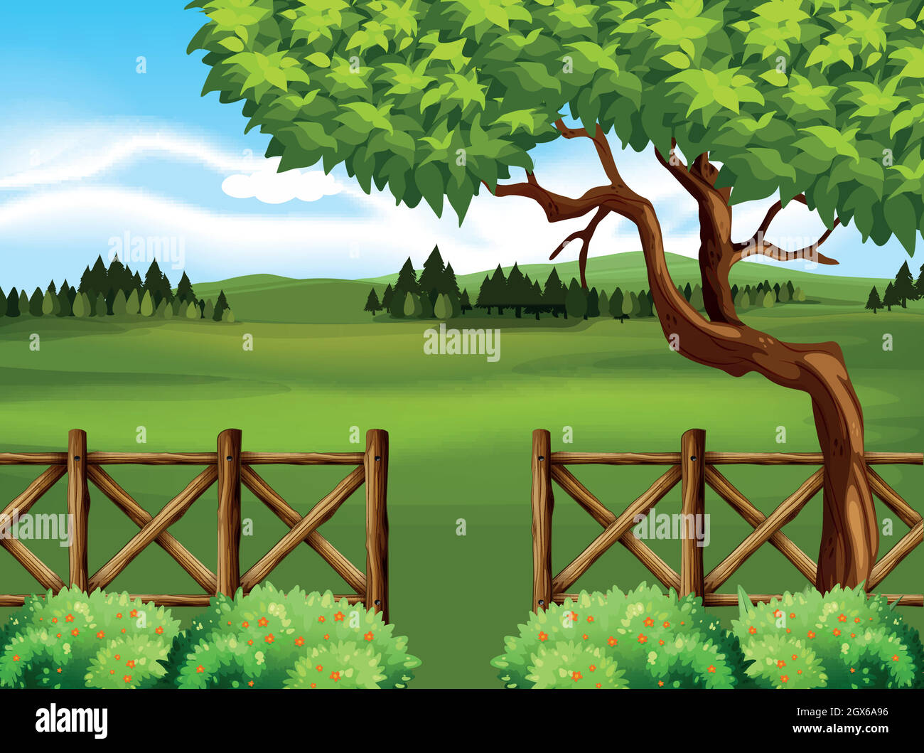 Nature scene with tree and field Stock Vector Image & Art - Alamy