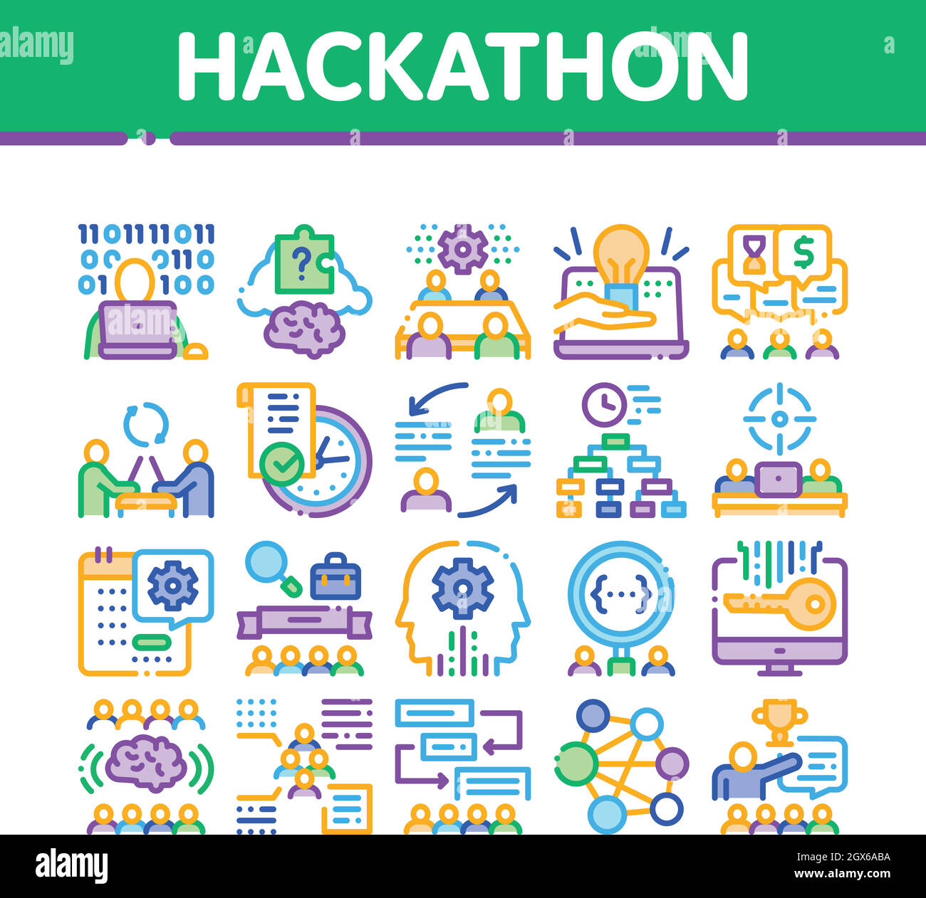 Hackathon Development Collection Icons Set Vector Stock Vector Image ...