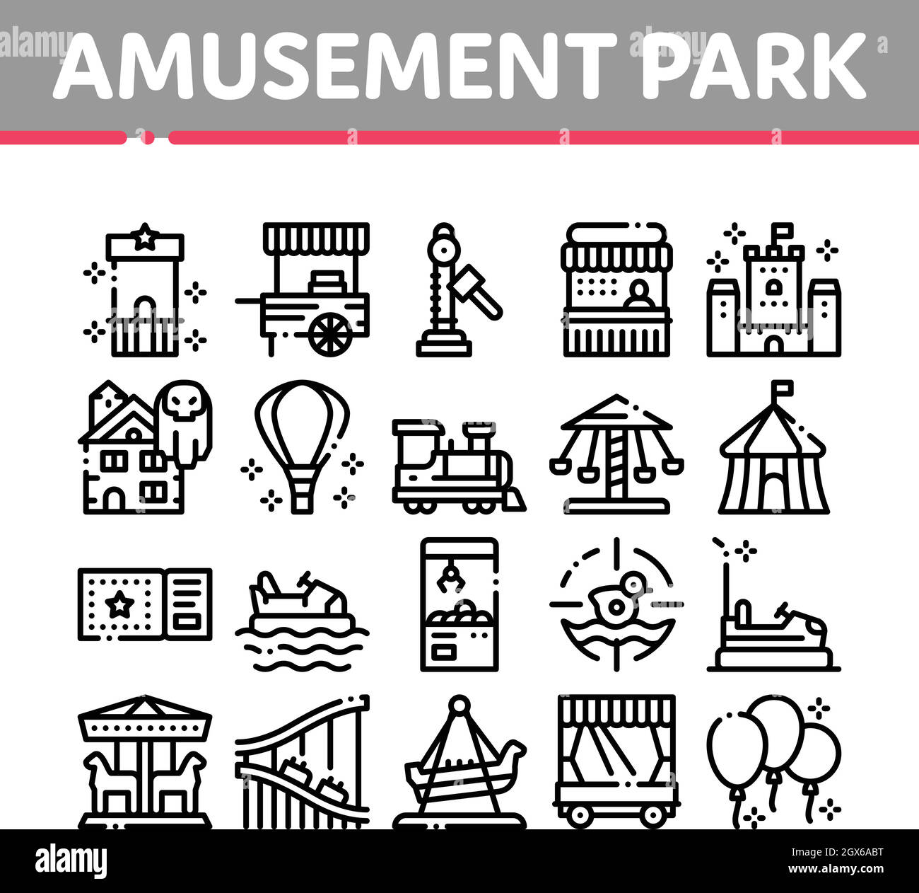 Amusement Park And Attraction Icons Set Vector Stock Vector Image & Art ...