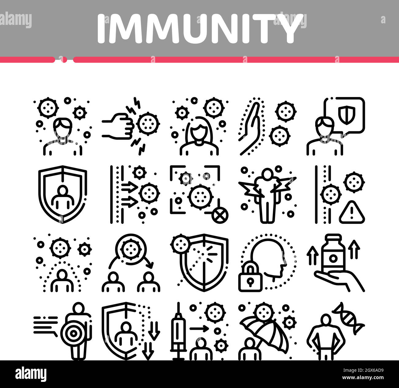 Immunity Human Biological Defense Icons Set Vector Stock Vector Image ...