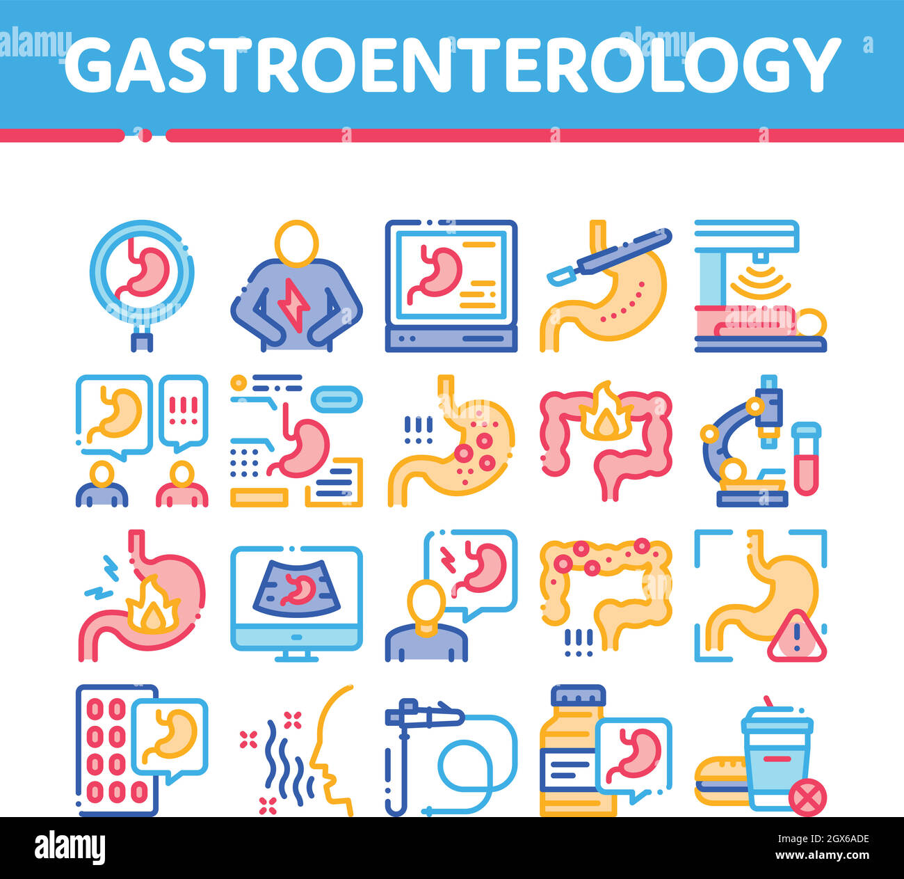 Gastroenterology And Hepatology Icons Set Vector Stock Vector Image ...