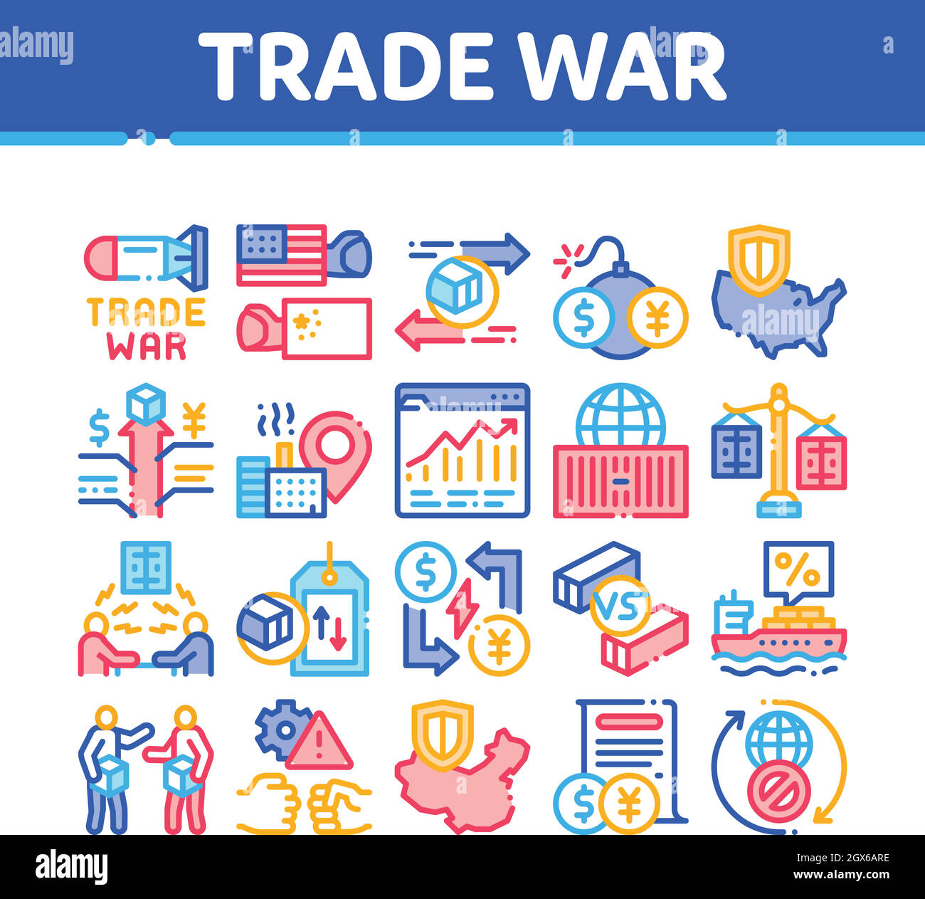 Trade War Business Collection Icons Set Vector Stock Vector Image & Art ...