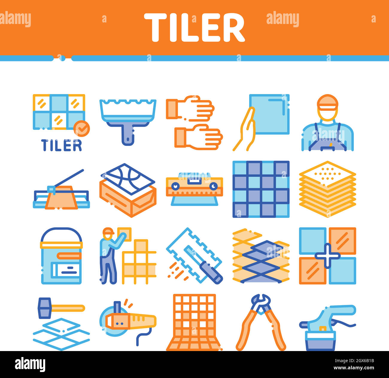Tiler Work Equipment Collection Icons Set Vector Stock Vector Image ...