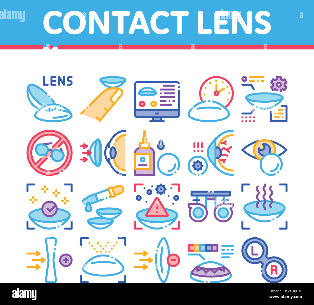 Contact Lens Accessory Collection Icons Set Vector Stock Vector Image ...